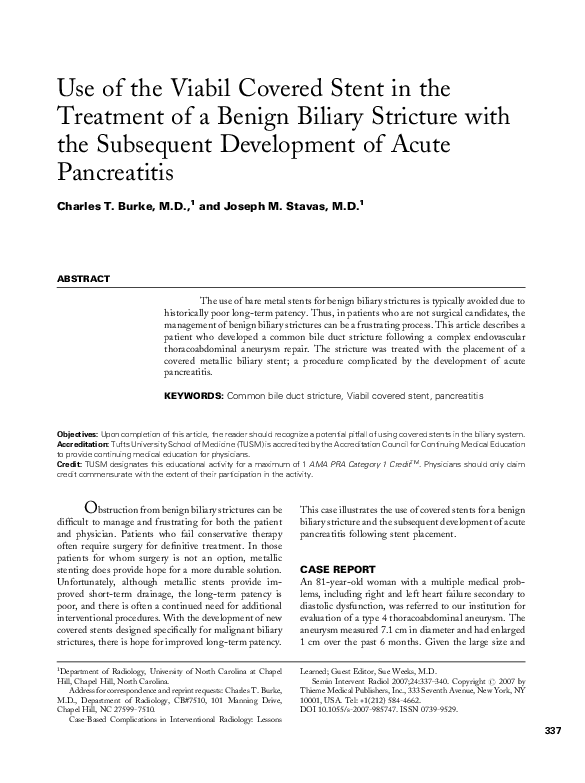 (PDF) Use of the viabil covered stent in the treatment of a benign ...