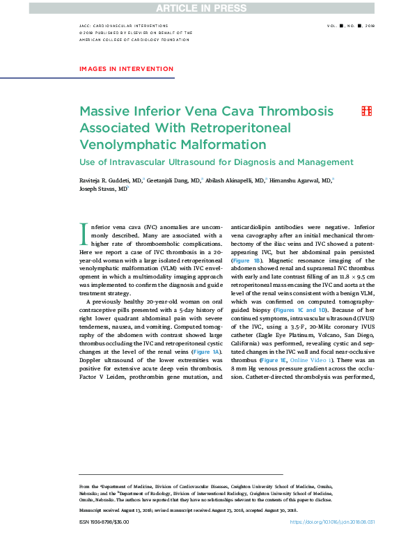(PDF) Massive Inferior Vena Cava Thrombosis Associated With ...