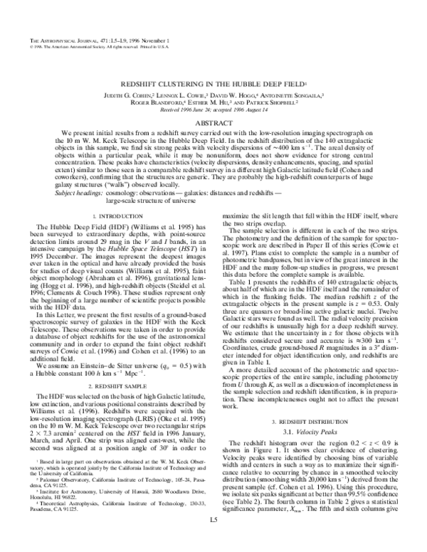 (PDF) Redshift Clustering in the Hubble Deep Field