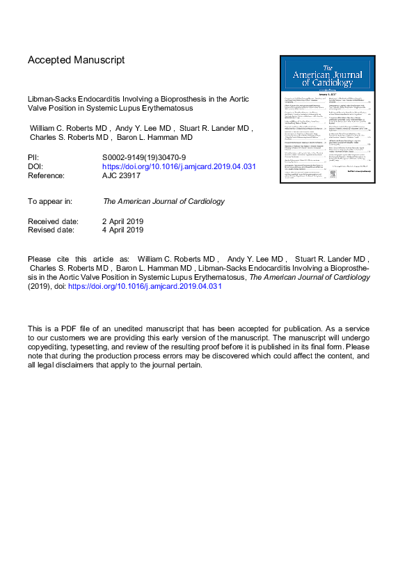 (PDF) Libman-Sacks Endocarditis Involving a Bioprosthesis in the Aortic ...