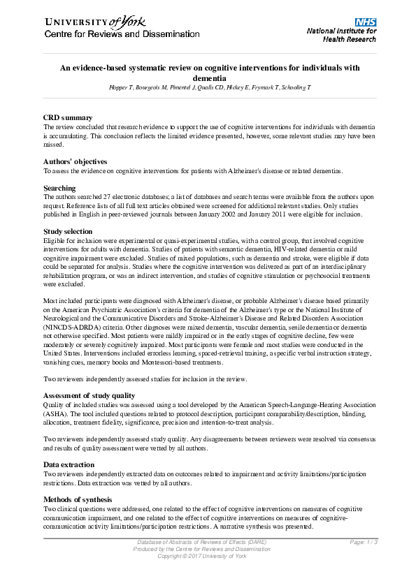 (PDF) An Evidence-Based Systematic Review on Cognitive Interventions ...