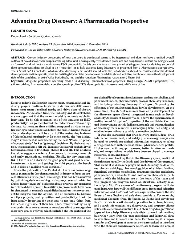 (PDF) Advancing drug discovery: a pharmaceutics perspective