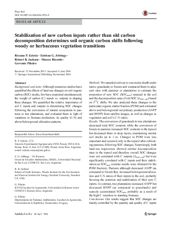 (PDF) Stabilization of new carbon inputs rather than old carbon decomposition determines soil ...