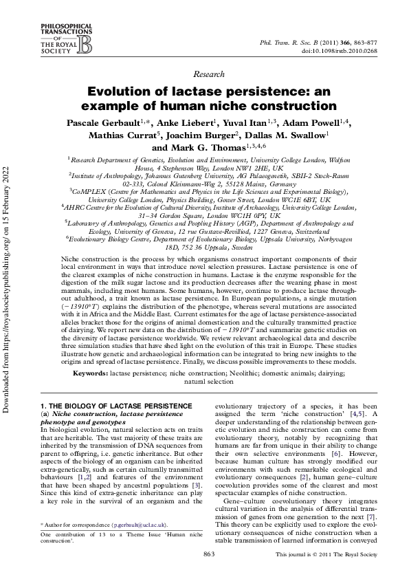 (PDF) Evolution of lactase persistence: an example of human niche ...