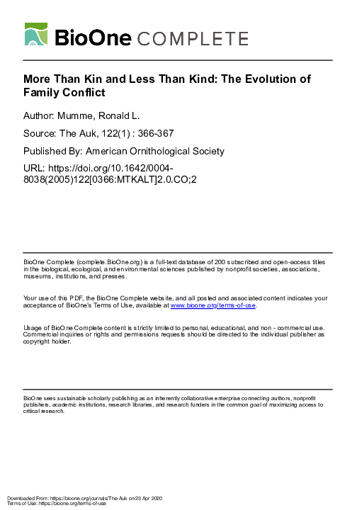 (PDF) More Than Kin and Less Than Kind: The Evolution of Family Conflict