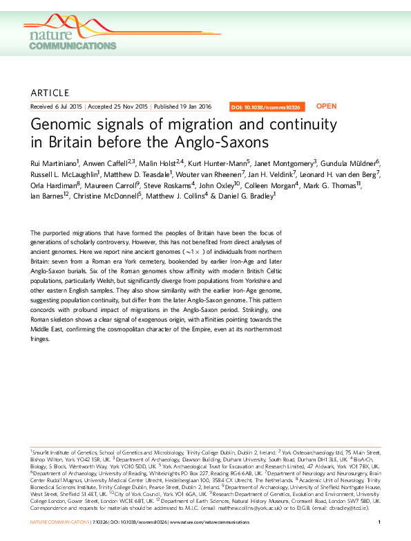 (PDF) Genomic signals of migration and continuity in Britain before the ...
