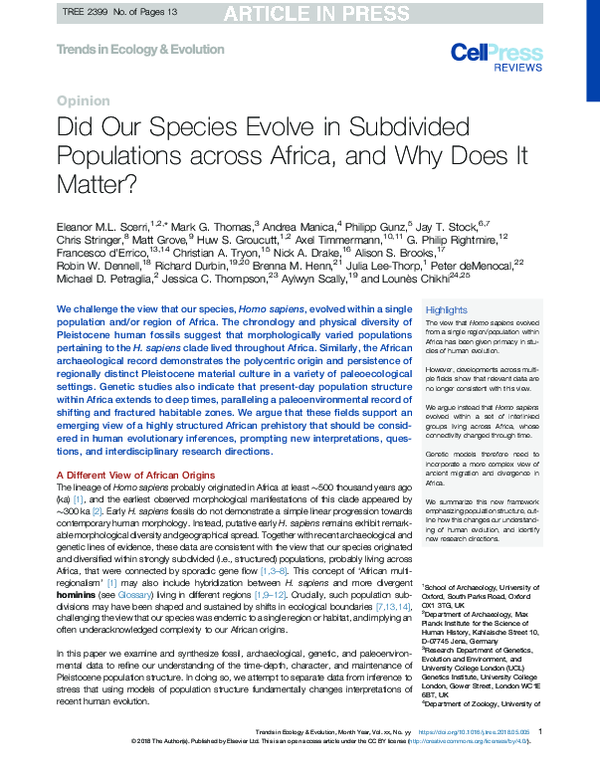 (PDF) Did Our Species Evolve in Subdivided Populations across Africa ...