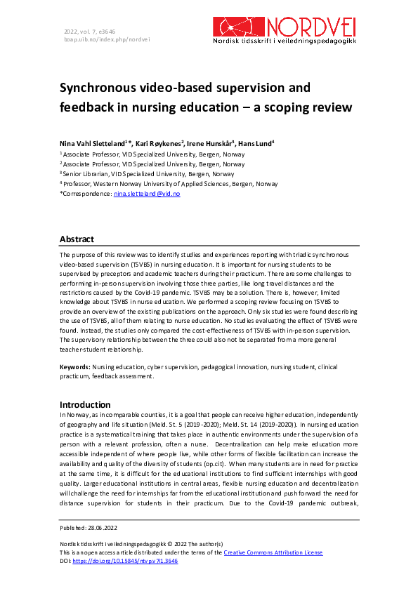(PDF) Synchronous video-based supervision and feedback in professional education