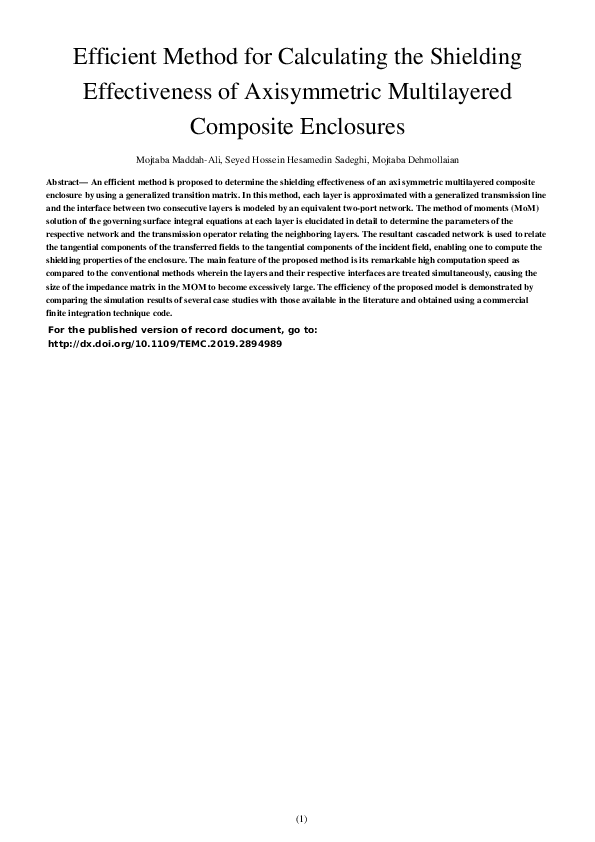 (PDF) Efficient Method for Calculating the Shielding Effectiveness of Axisymmetric Multilayered ...