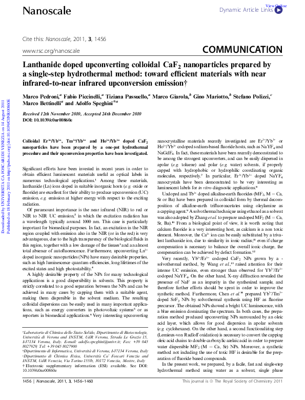 (PDF) Lanthanide doped upconverting colloidal CaF2 nanoparticles prepared by a single-step ...