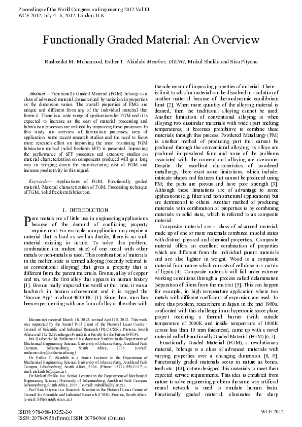 (PDF) Functionally Graded Material: An Overview