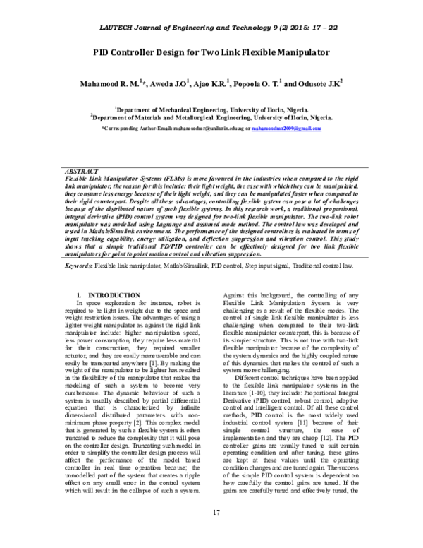 (PDF) Adaptive Controller Design for Two-Link Flexible Manipulator