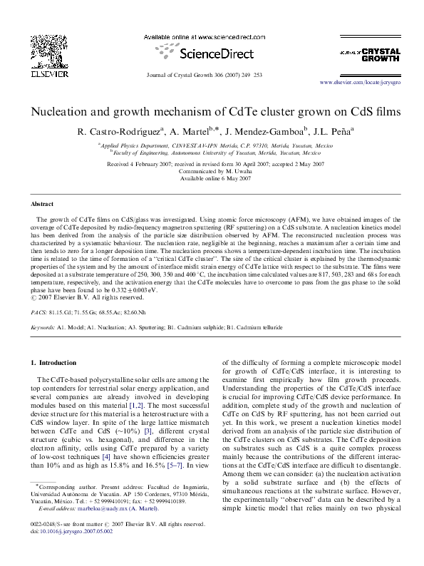 (PDF) CdTe Growth Mechanisms on CdS Substrates