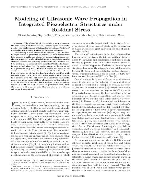 (PDF) Modeling of ultrasonic wave propagation in integrated piezoelectric structures under ...