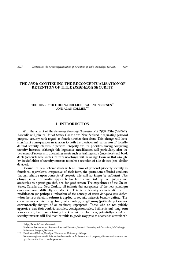 (PDF) The 'PPSA': Continuing the reconceptualisation of retention of ...