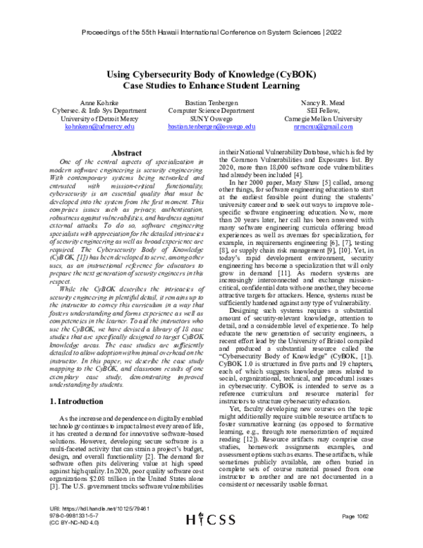 (PDF) Using Cybersecurity Body of Knowledge (CyBOK) Case Studies to ...