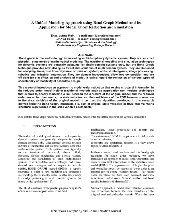 (PDF) A unified modeling approach using bond graph method and its application for model order ...