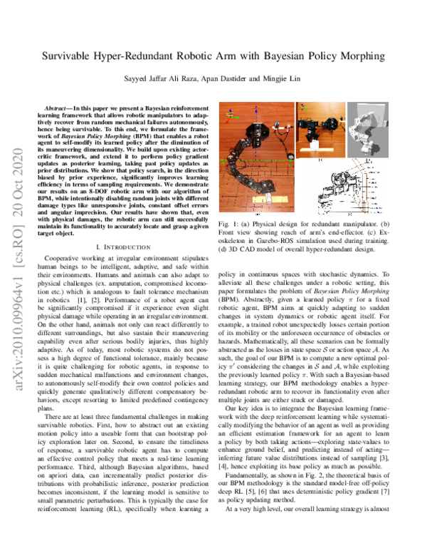 (PDF) Survivable Hyper-Redundant Robotic Arm with Bayesian Policy Morphing