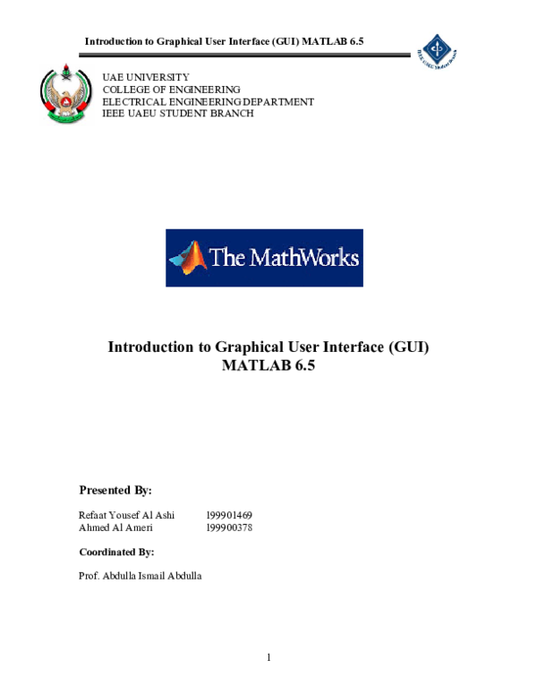 (PDF) Introduction to Graphical User Interface (GUI) MATLAB 6.5 UAE UNIVERSITY COLLEGE OF ...