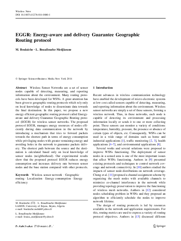 (PDF) EGGR: Energy-aware and delivery Guarantee Geographic Routing protocol