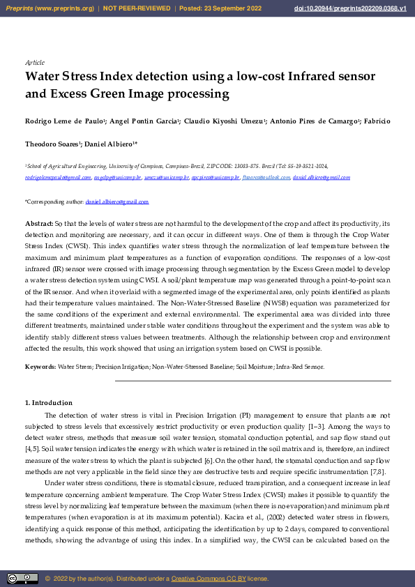(PDF) Water Stress Index Detection Using a Low-Cost Infrared Sensor and ...