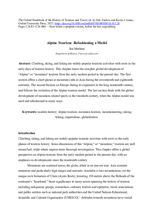 (PDF) Alpine Tourism: Refashioning a Model