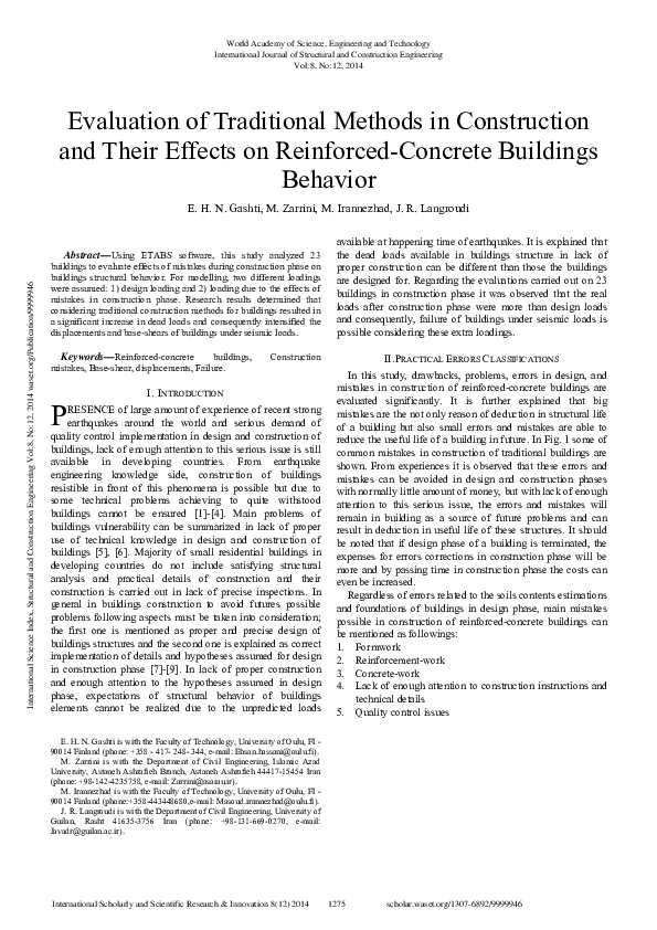 (PDF) Evaluation Of Traditional Methods In Construction And Their ...