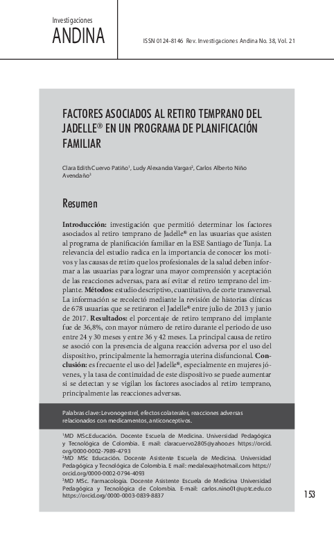 (PDF) Factores asociados al retiro temprano del jadelle en un programa de planificación familiar