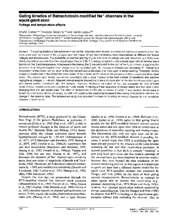 (PDF) Gating kinetics of batrachotoxin-modified Na+ channels in the squid giant axon. Voltage ...
