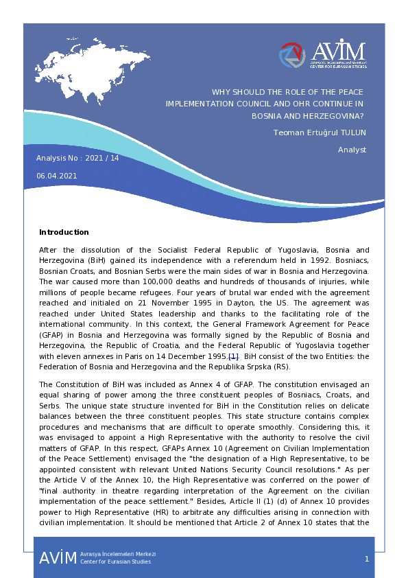 (PDF) Why Should The Role Of The Peace Implementation Council And OHR ...