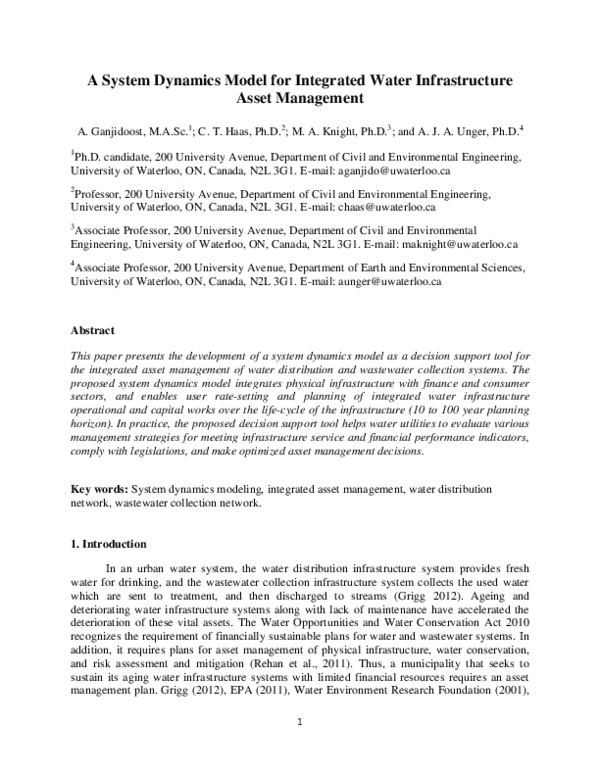 (PDF) A System Dynamics Model for Integrated Water Infrastructure Asset Management