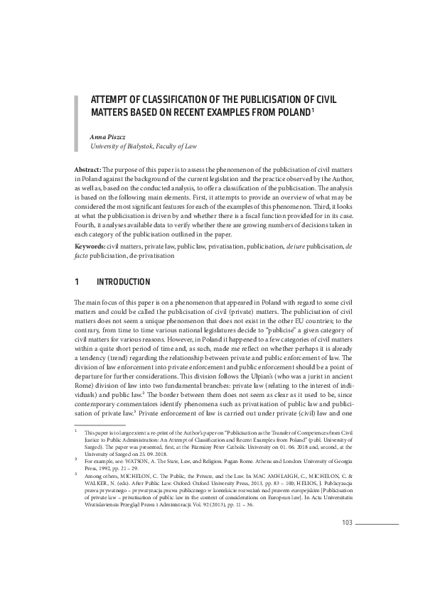 (PDF) Attempt of classification of the publicisation of civil matters ...