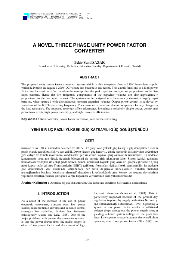 Pdf A Novel Three Phase Unity Power Factor Converter