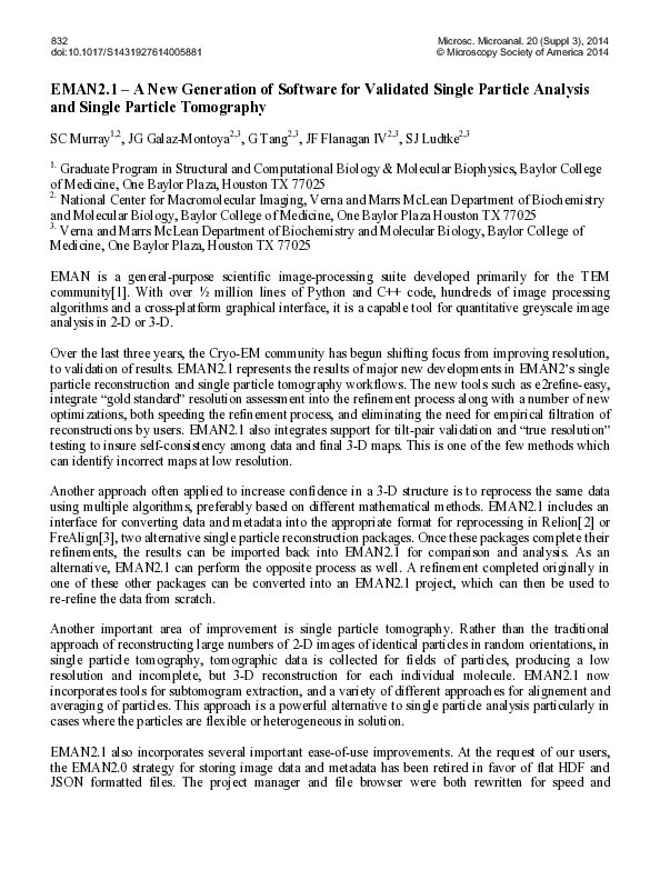 (PDF) EMAN2.1 - A New Generation of Software for Validated Single Particle Analysis and Single ...
