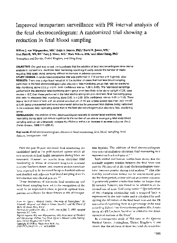 (PDF) Improved intrapartum surveillance with PR interval analysis of ...