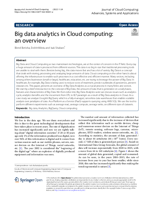 (PDF) Big data analytics in Cloud computing: an overview