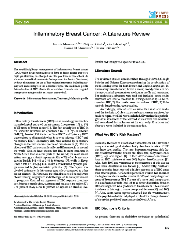 (PDF) Inflammatory Breast Cancer: A Literature Review