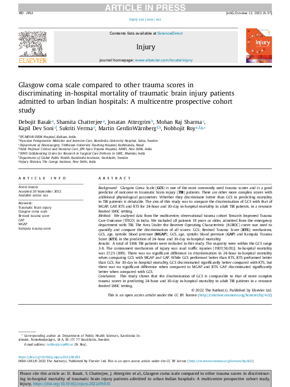 (PDF) Glasgow Coma Scale Compared to Other Trauma Scores in ...