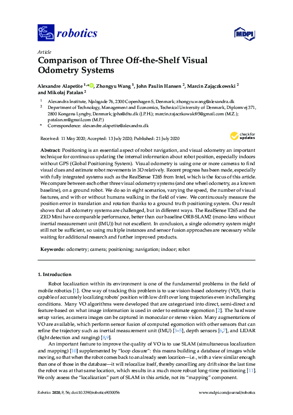 (PDF) Real-world Comparison of Visual Odometry Methods