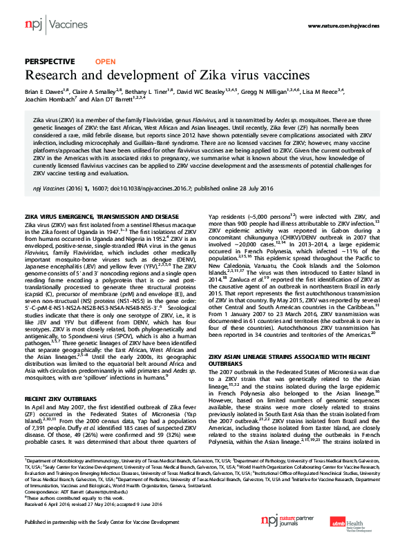 (PDF) Research and development of Zika virus vaccines