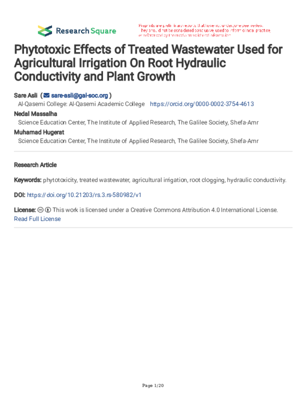 (PDF) Phytotoxic Effects of Treated Wastewater Used for Agricultural ...