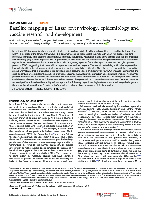 (PDF) Baseline mapping of Lassa fever virology, epidemiology and vaccine research and development