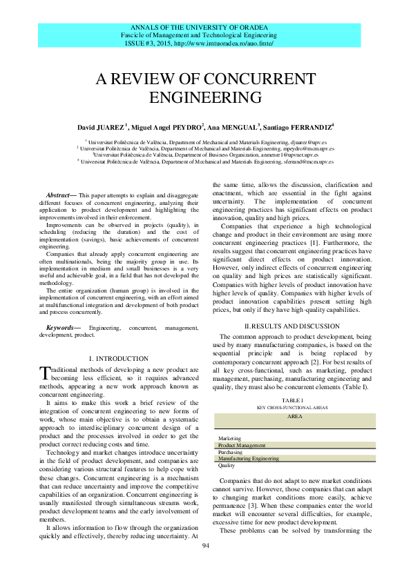 (PDF) A Review of Concurrent Engineering
