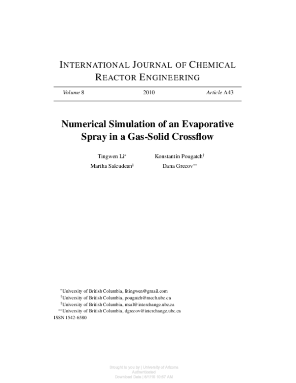 (PDF) Numerical Simulation of an Evaporative Spray in a Gas-Solid Crossflow
