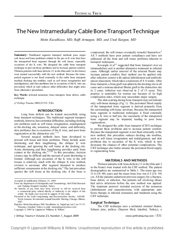 (PDF) The New Intramedullary Cable Bone Transport Technique