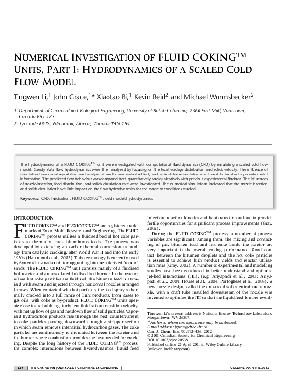 (PDF) Numerical investigation of FLUID COKING™ units, Part I: Hydrodynamics of a scaled cold ...