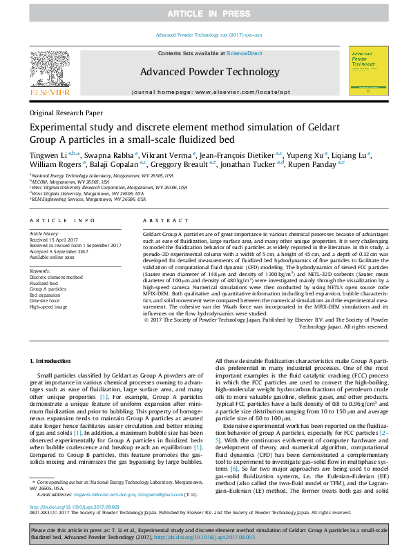 (PDF) Experimental study and discrete element method simulation of Geldart Group A particles in ...