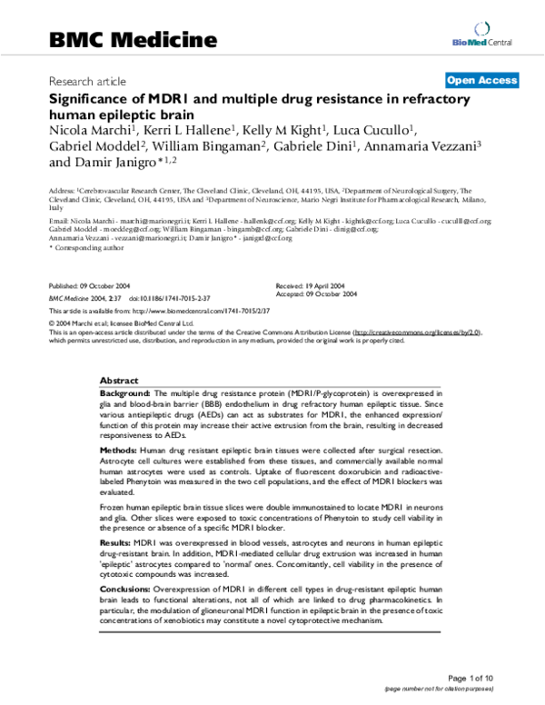 (PDF) MDR1 Overexpression's Role in Drug Resistance in Epileptic Brain