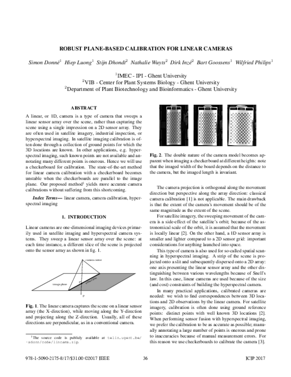 Pdf Robust Plane Based Calibration For Linear Cameras