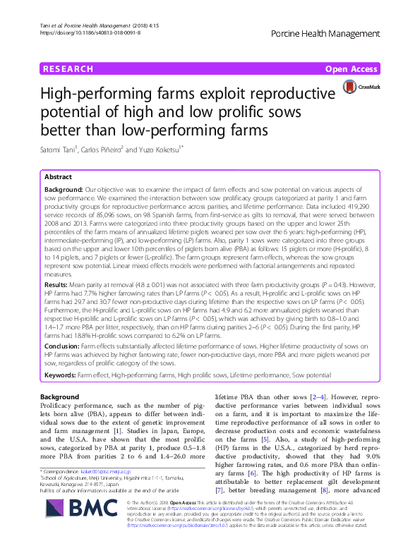 (PDF) Performance Trends in High vs Low Prolific Sows
